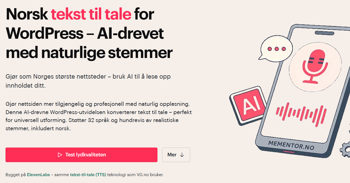 Norsk Tekst til Tale utvidelse for WordPress
